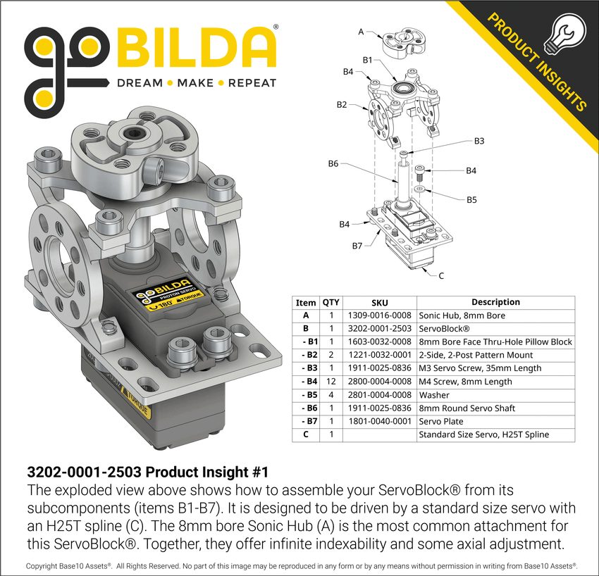 Servoblock® Standard Size 25 Tooth Spline 8mm Od Shaft Gobilda®